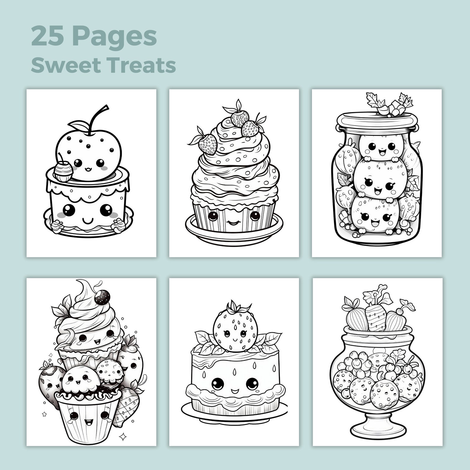 25 Colouring Pages for Kids Printable, Cute Sweet Treats Colouring ...