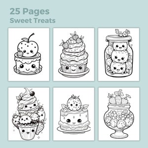 25 Colouring Pages for Kids Printable, Cute Sweet Treats Colouring ...
