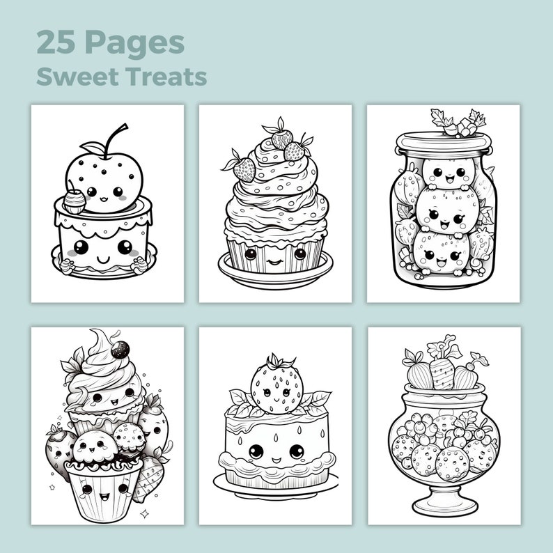 25 Colouring Pages for Kids Printable, Cute Sweet Treats Colouring ...