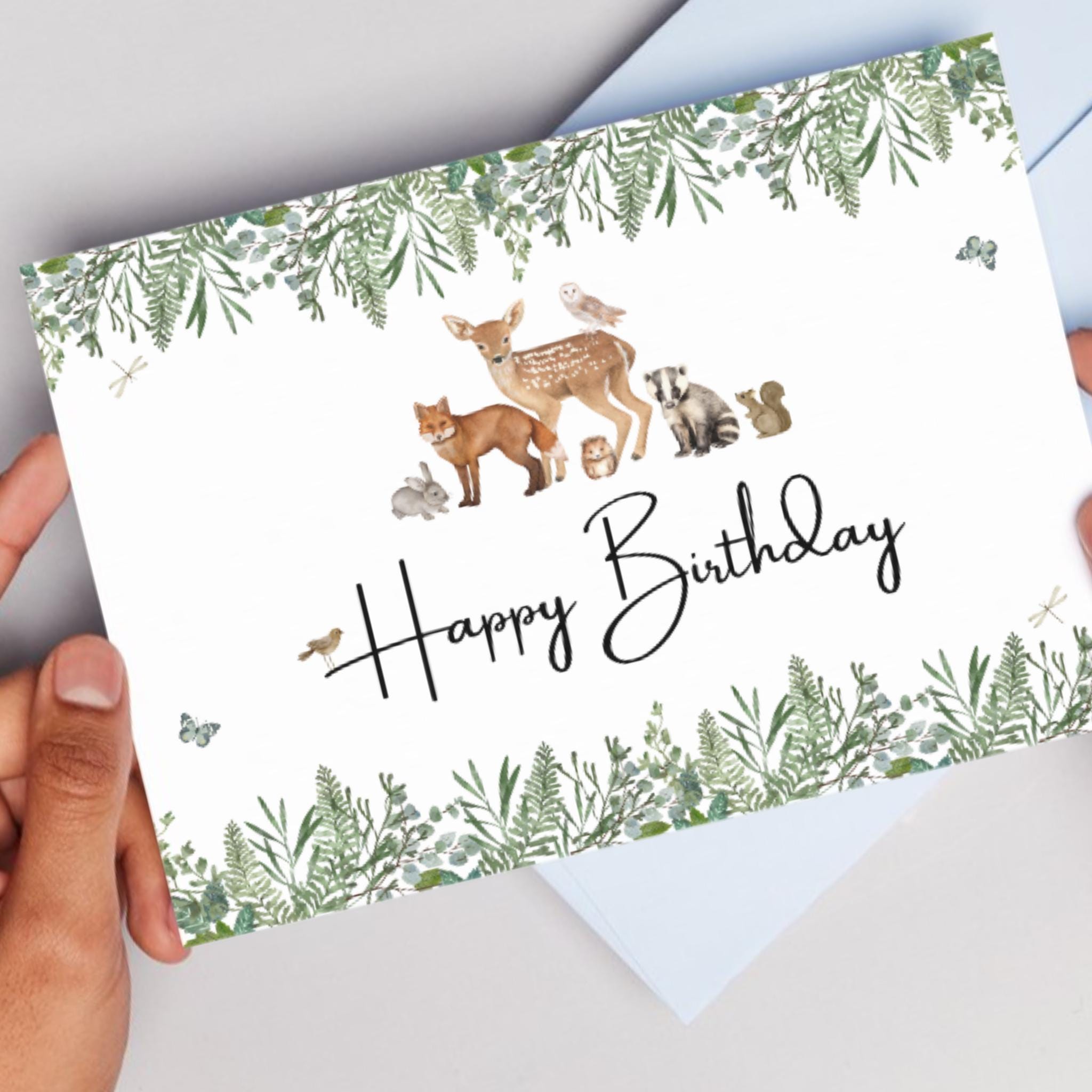 Printable Birthday Card With Woodland Animals, Woodland Scene Instant ...