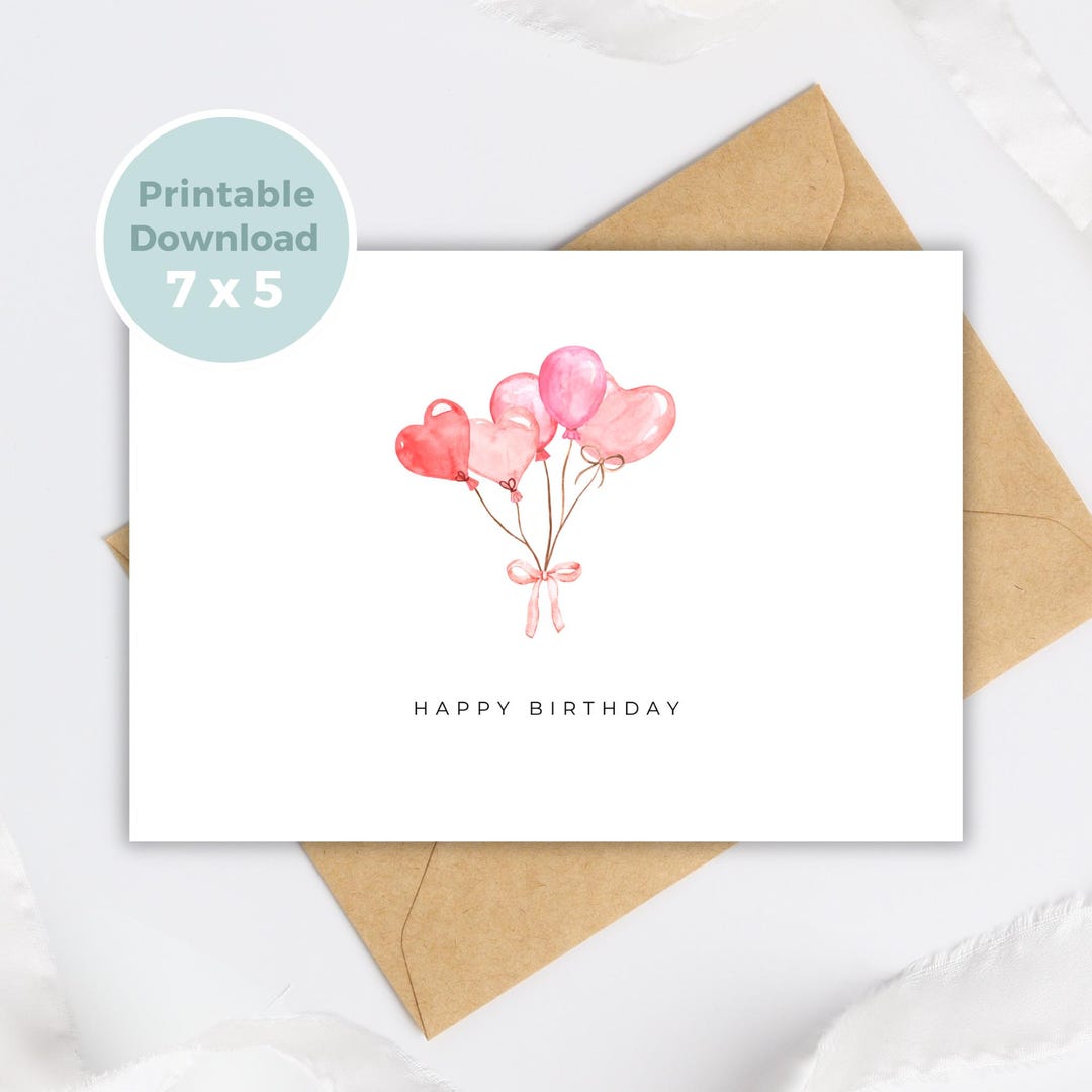 Happy Birthday Card Printable, Balloon Birthday Card Digital Download ...