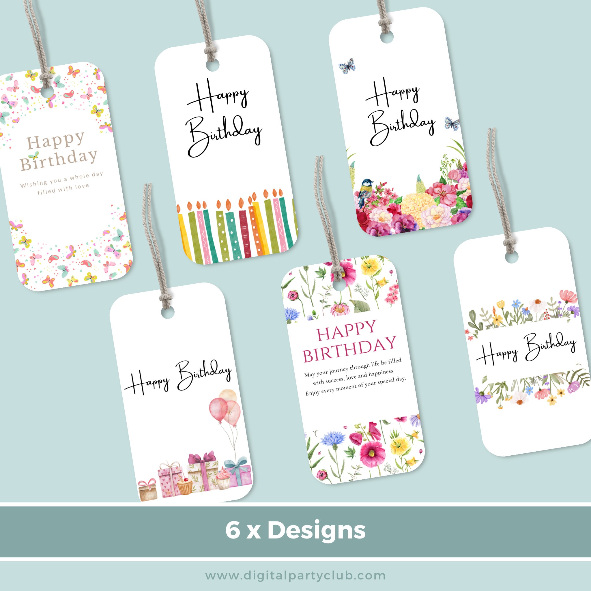 Selection of Birthday Gift Tags, Printable Happy Birthday Gift Tags, 6 ...