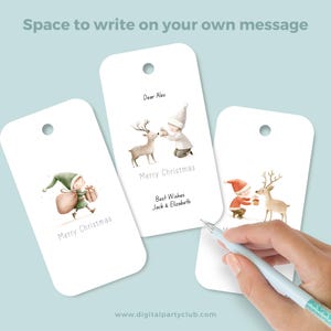 Set of 6 Whimsical Christmas Gift Tags, Cute Reindeer Watercolor ...