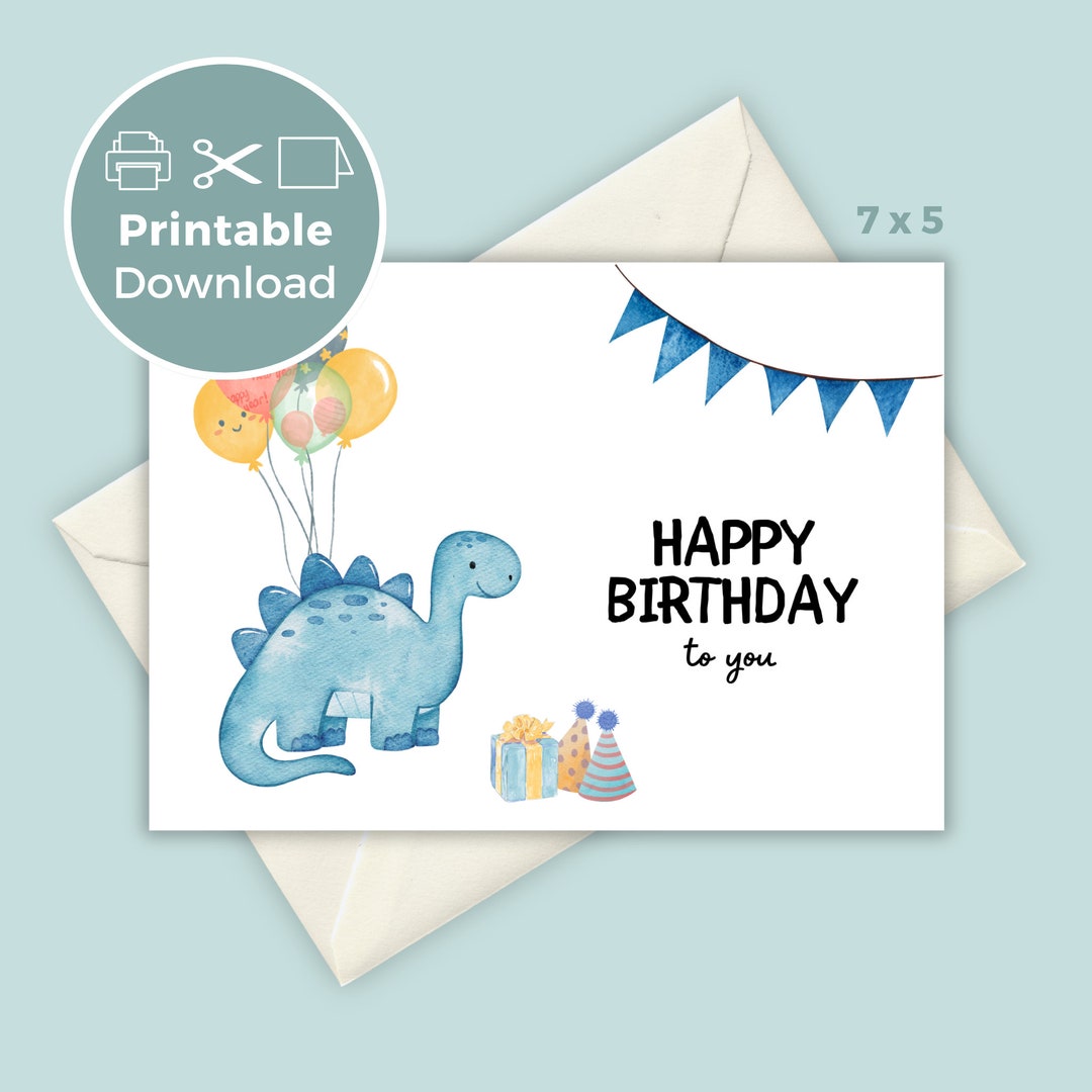 Printable Dinosaur Birthday Card, Birthday Greeting Card, Kids Dino ...