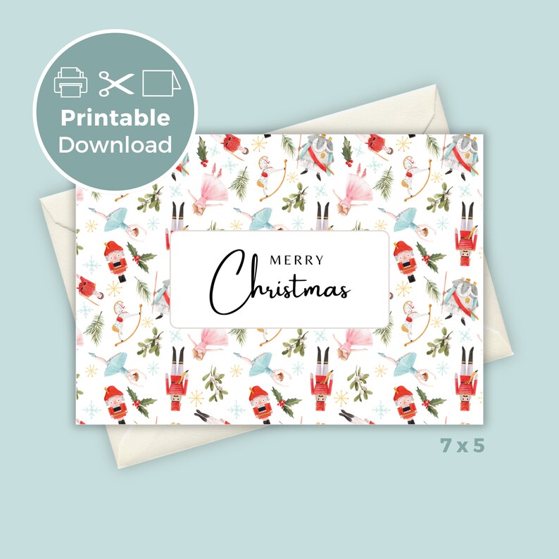 Printable Christmas Card With Nutcracker Illustration Design - Festive ...