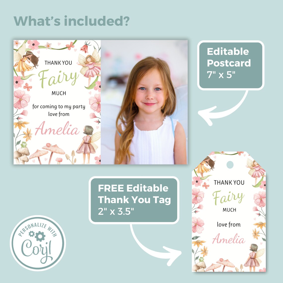 Editable Fairy Thank You Card & Tag, Photo Thank You Card Editable ...