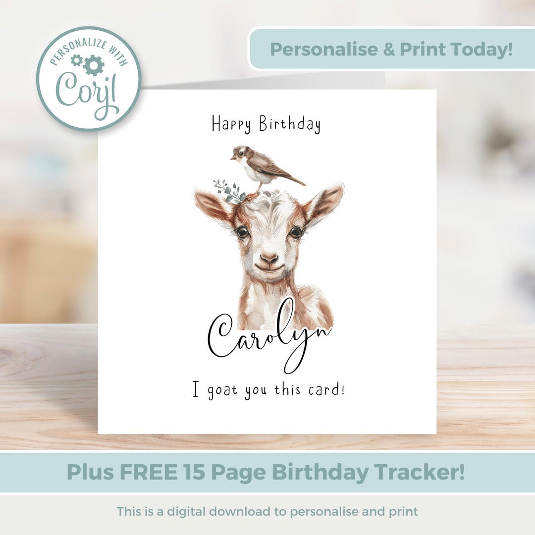 Goat Birthday Card, Editable Birthday Card, Printable Custom Happy ...
