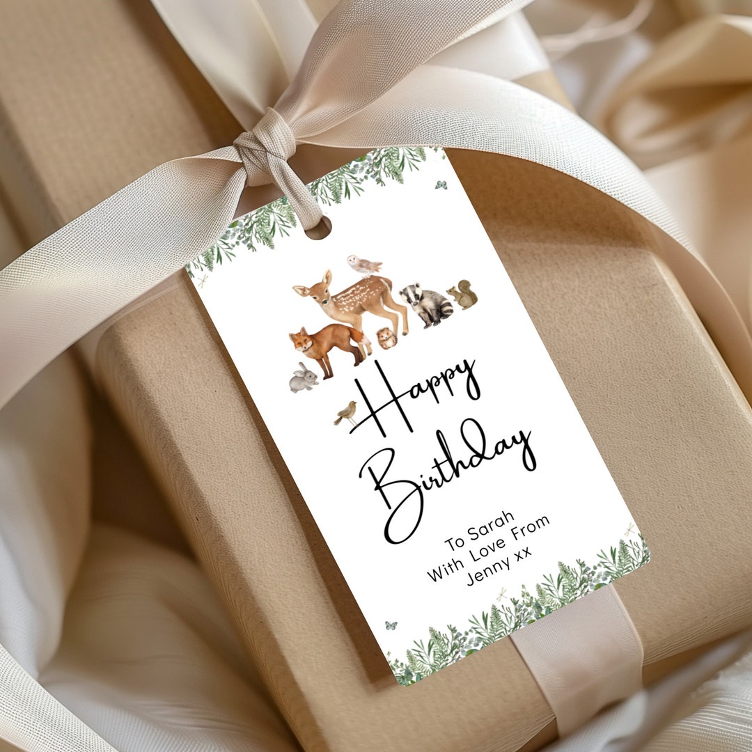Personalised Birthday Gift Tag Woodland Animal, Birthday Party Favour ...