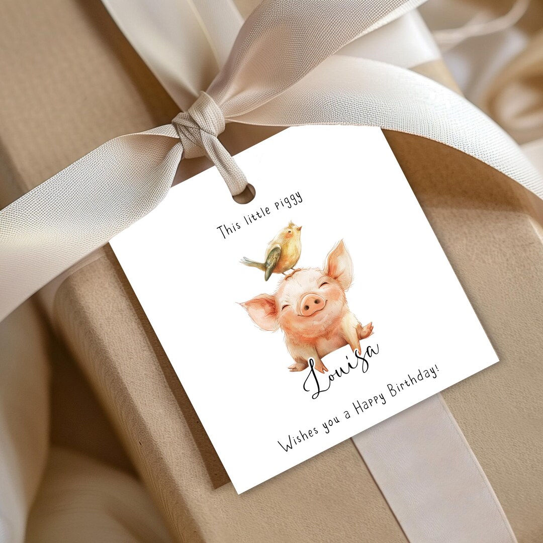 Editable Pig Birthday Gift Tag, Personalised Label, This Little Piggy ...