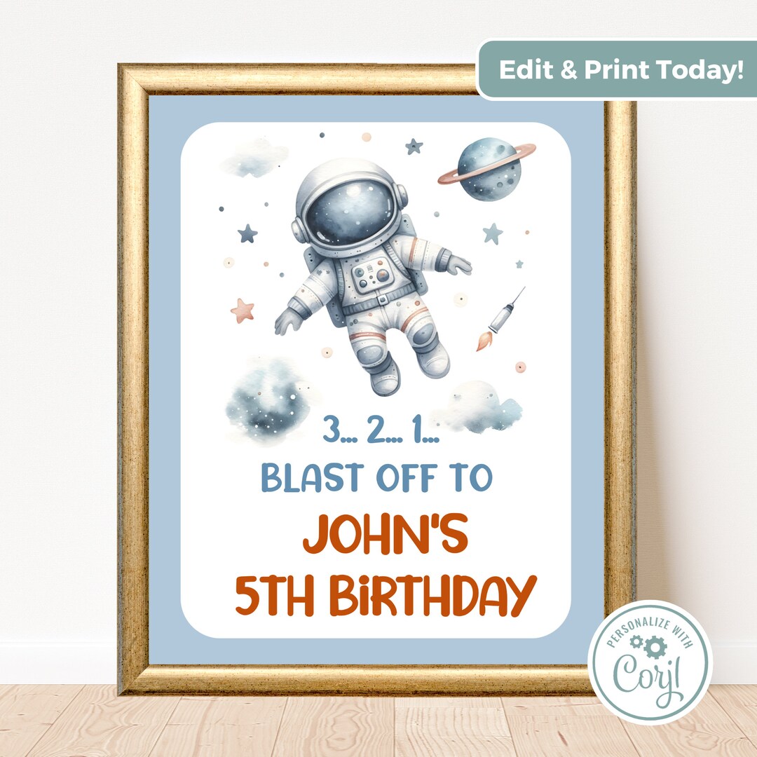 Editable Spaceman Birthday Party Welcome Sign, Space Party Custom Sign ...