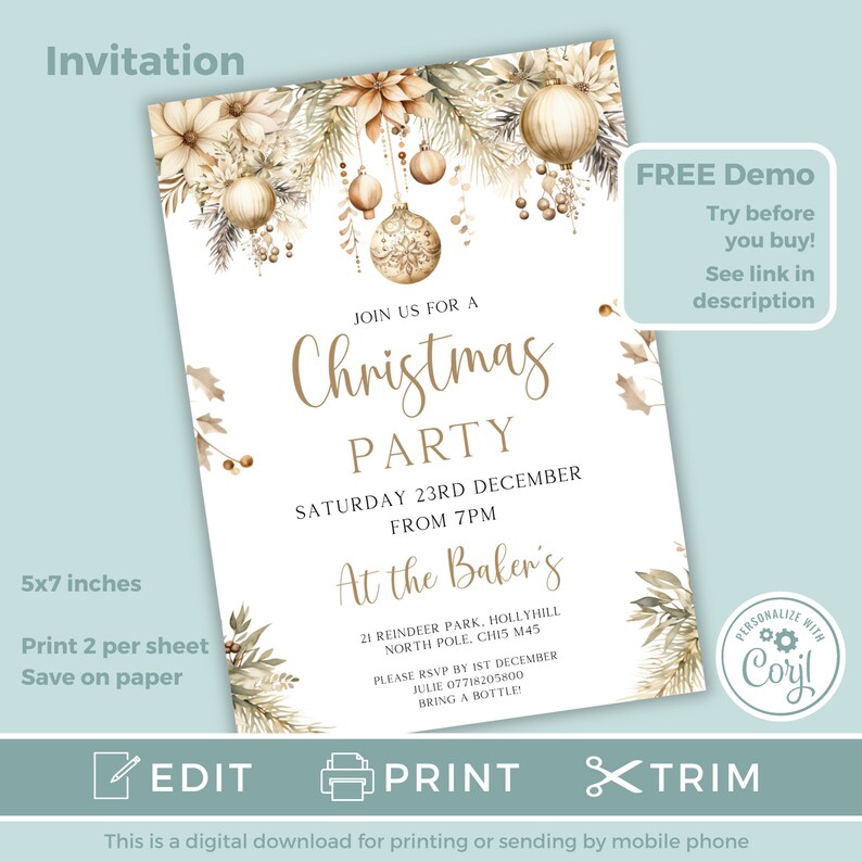 Christmas Party Invitation Editable Boho Christmas Party - Etsy