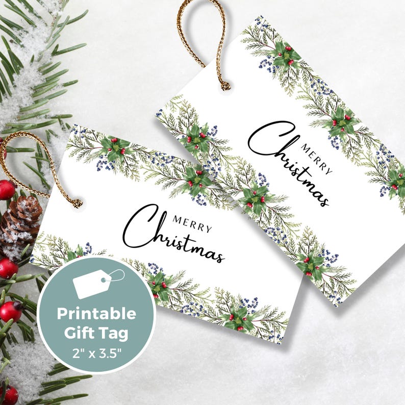 Printable Christmas Gift Tag Instant Download, Festive Christmas Favour ...