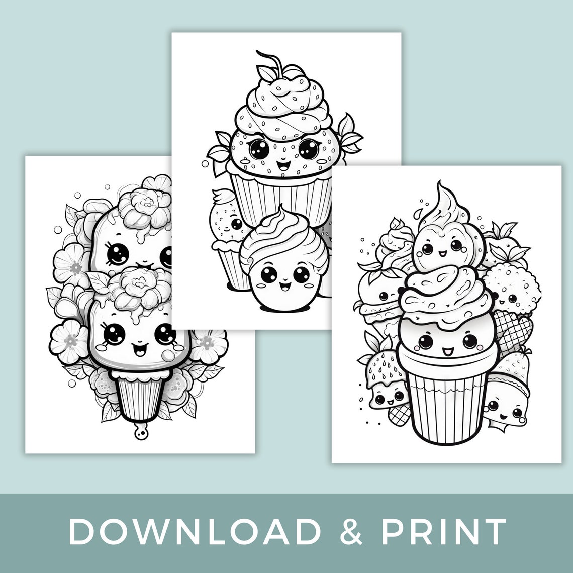25 Colouring Pages for Kids Printable, Cute Sweet Treats Colouring ...