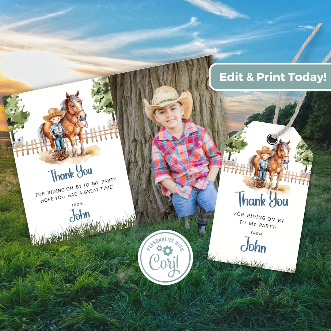 Saddle up Cowboy Thank You Card & Favor Tag, Saddle up Party Thank You ...