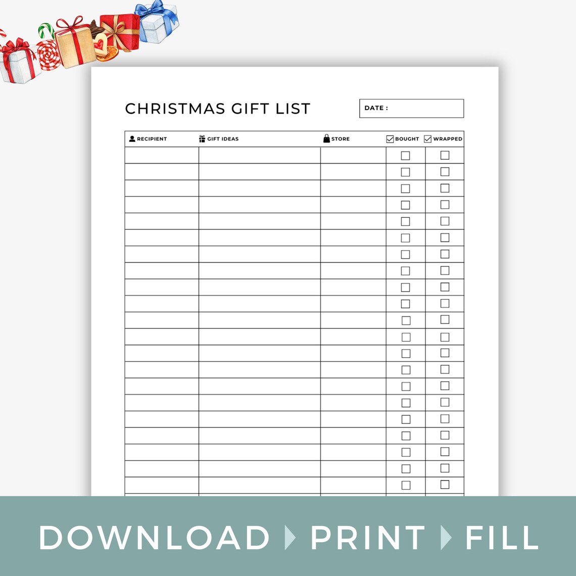 Printable Christmas List, Printable Gift Tracker, Christmas Gift List ...