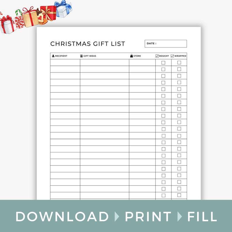 Printable Christmas List, Printable Gift Tracker, Christmas Gift List ...