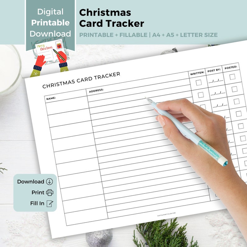Christmas Card Tracker, Printable Christmas Card Planner, Christmas ...