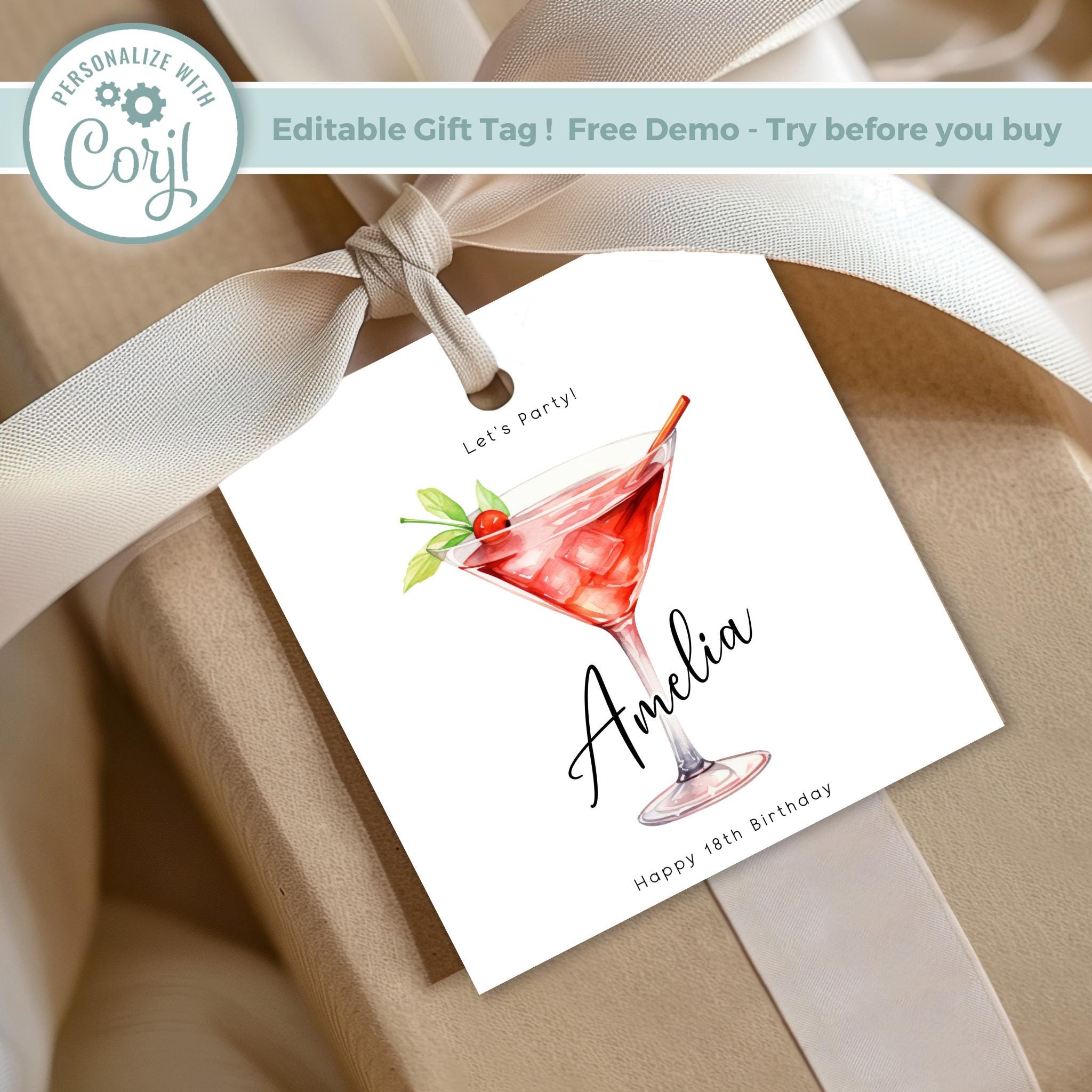 Editable Cocktail Birthday Gift Tag, Printable Drink Tag for Her ...