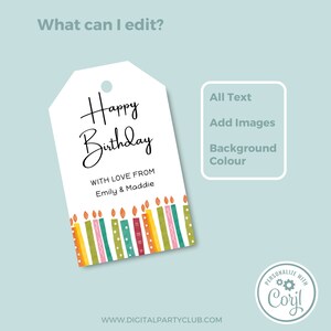 Personalised Happy Birthday Gift Tag With Candles, Gift Tag Print at ...