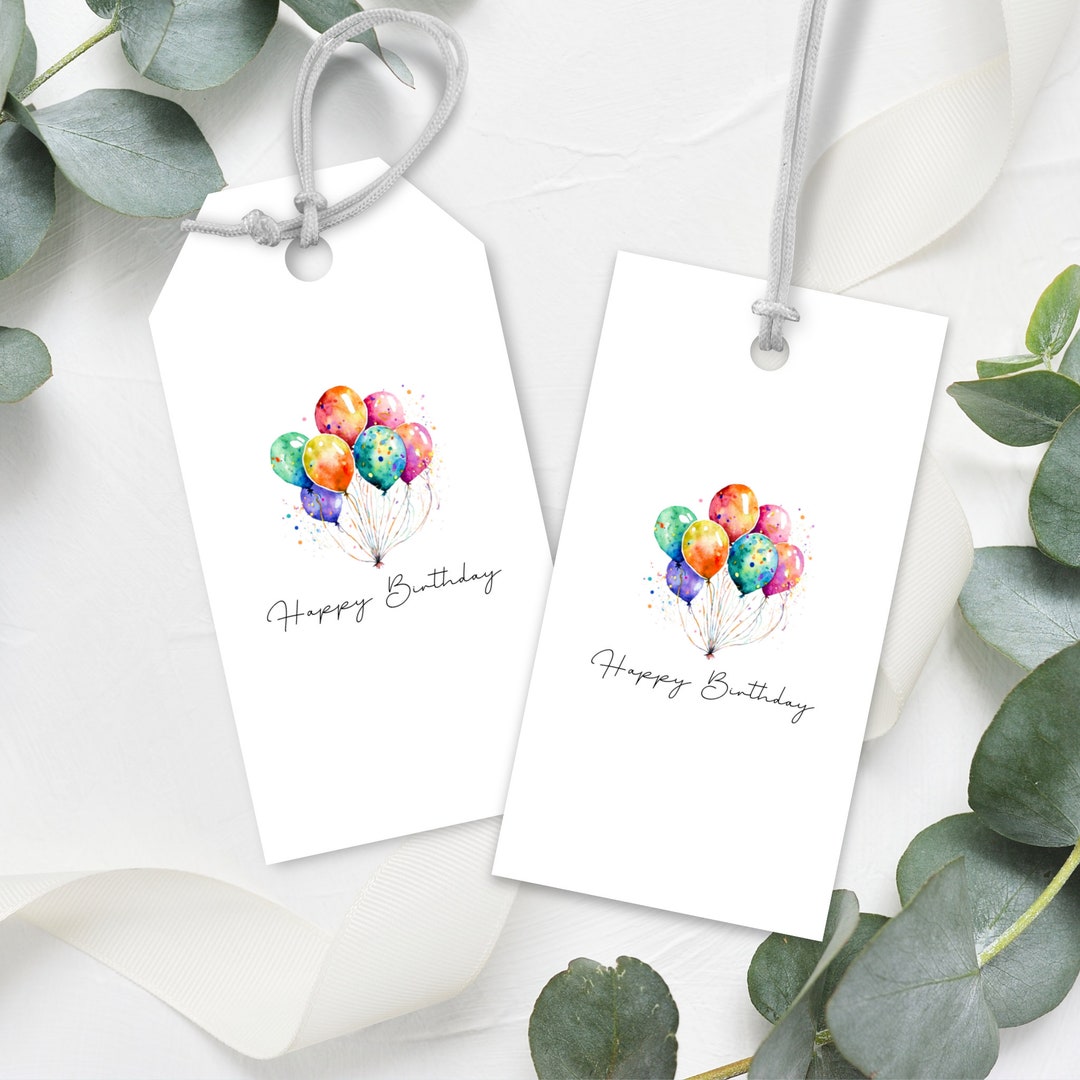 Vibrant Watercolor Balloon Birthday Gift Tag, Printable Gift Tag ...