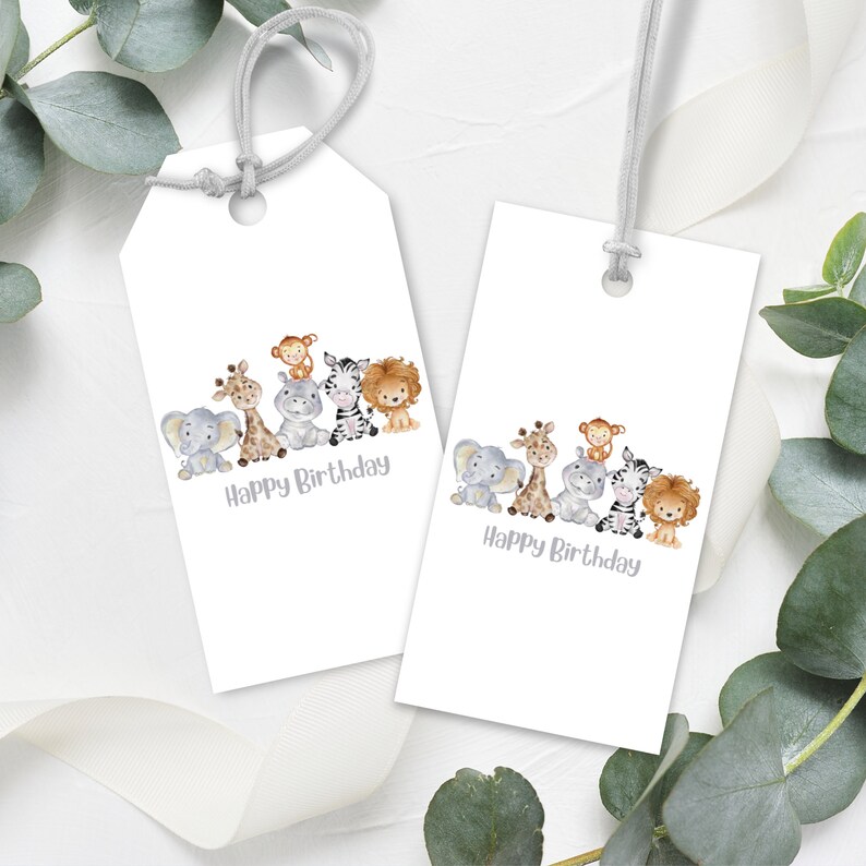Printable Birthday Gift Tag With Jungle Animals, Cute Safari ...