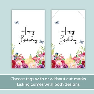Printable Birthday Pink Red Spring Flower Gift Tag, Print at Home ...