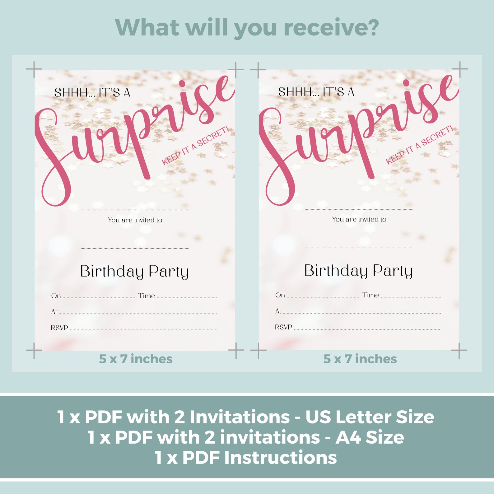 Printable Surprise Pink Birthday Invitation, Fill in Birthday Party ...