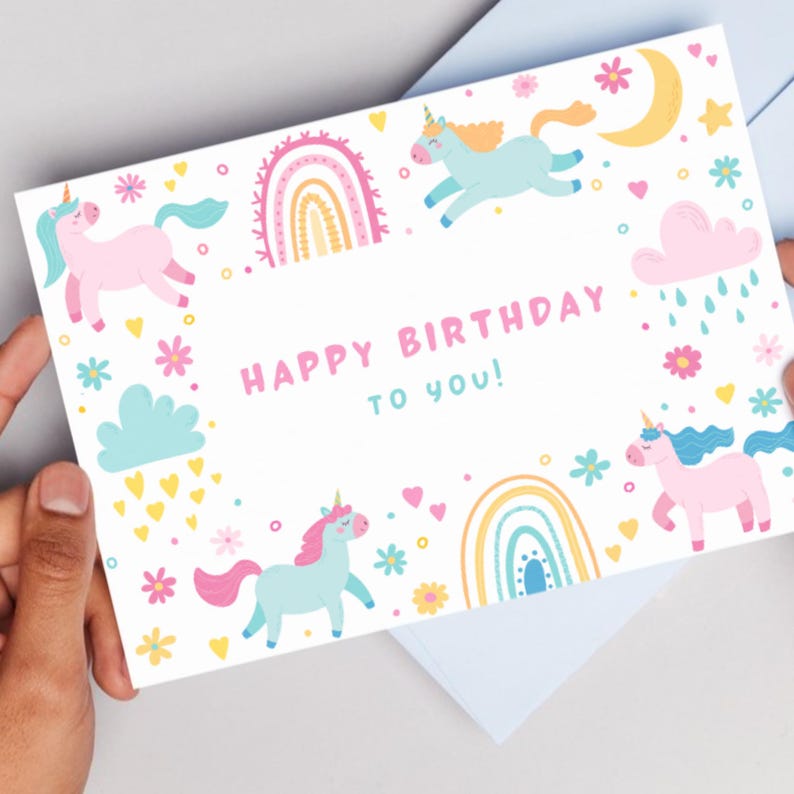 Unicorn Printable Birthday Card, Unicorn Pony Party Birthday Card for ...