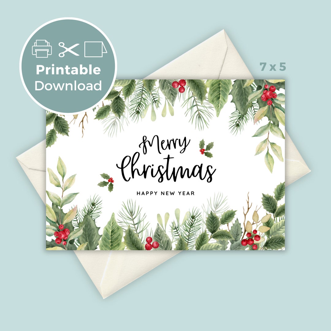 Printable Christmas Card, Holiday Greetings Card, Print at Home ...