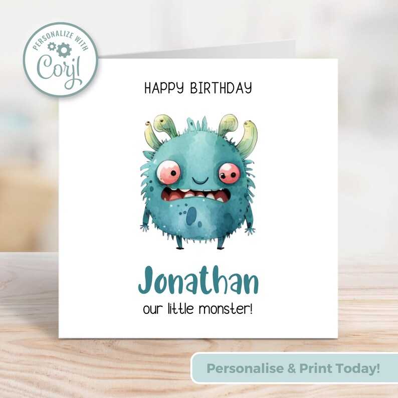 Editable Monster Birthday Card for Kids, Personalised Digital Download ...