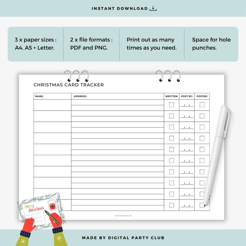 Christmas Card Tracker, Printable Christmas Card Planner, Christmas ...