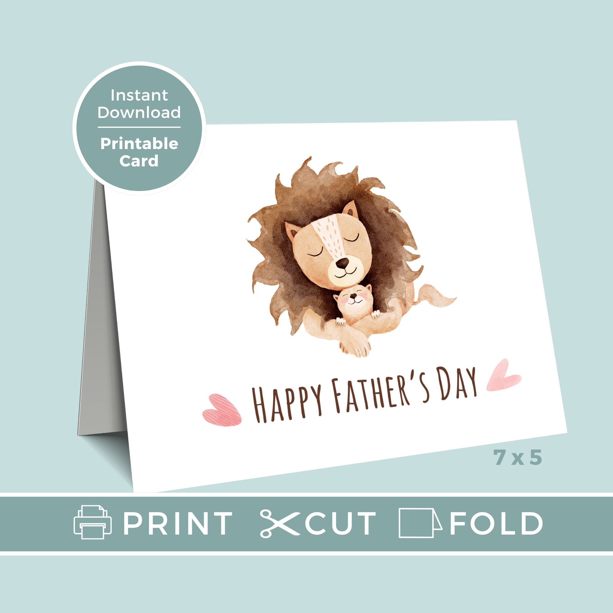 Printable Father's Day Card, Lion and Lion Cub DIY Greeting Card, Print ...