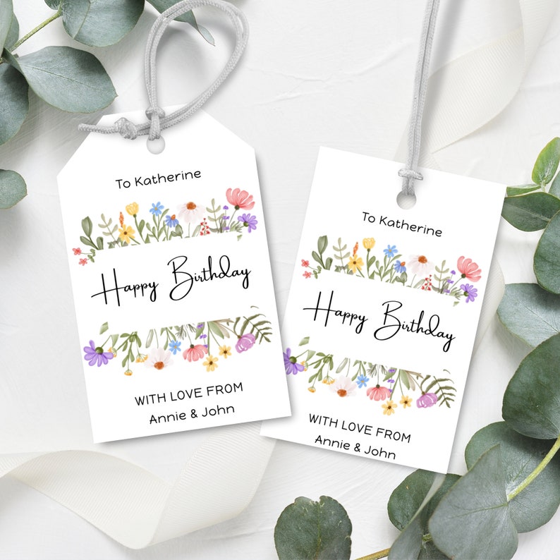 Personalised Birthday Gift Tag With Flowers, Floral Gift Tag ...
