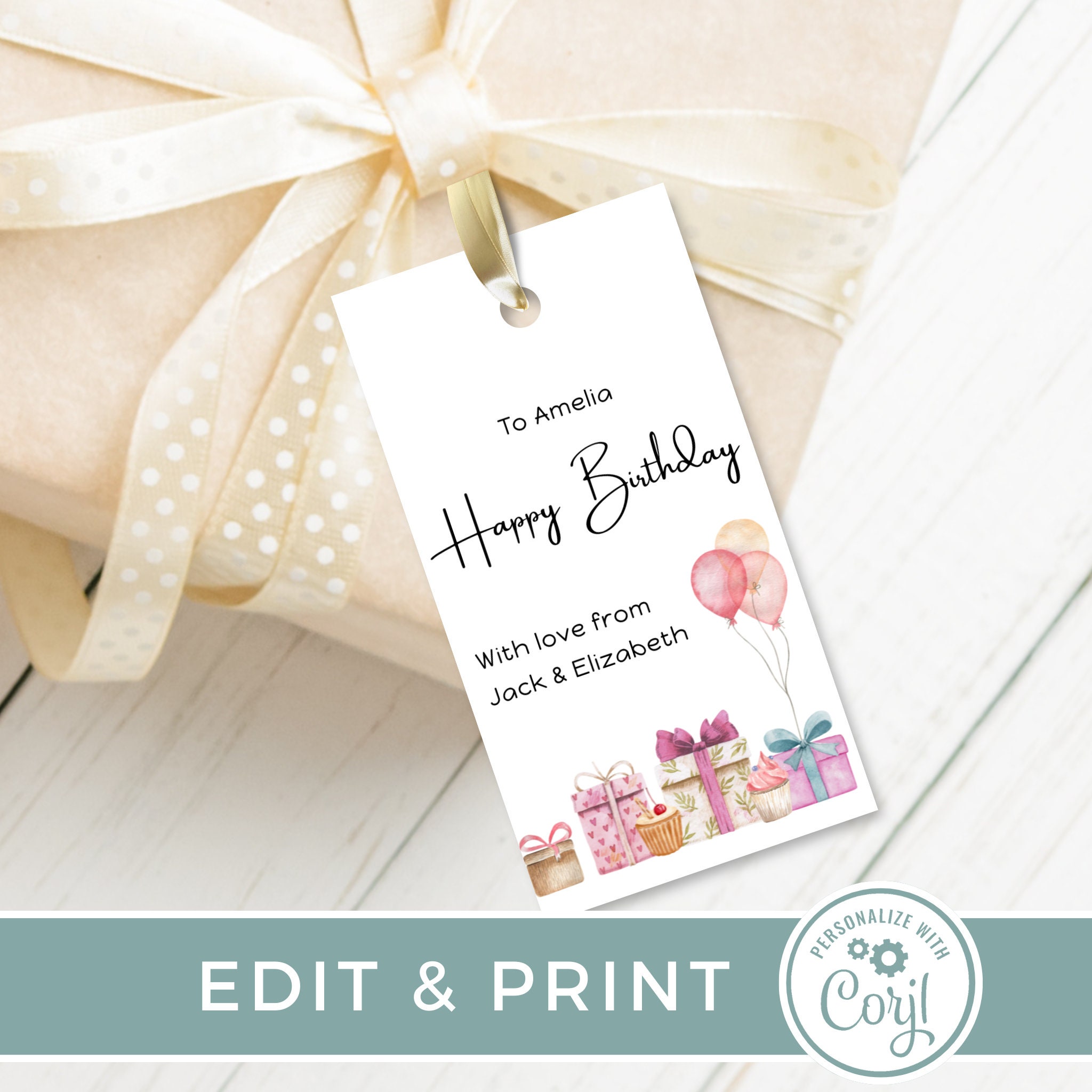 Happy Birthday Gift Tag Editable With Presents, Happy Birthday Gift Tag ...