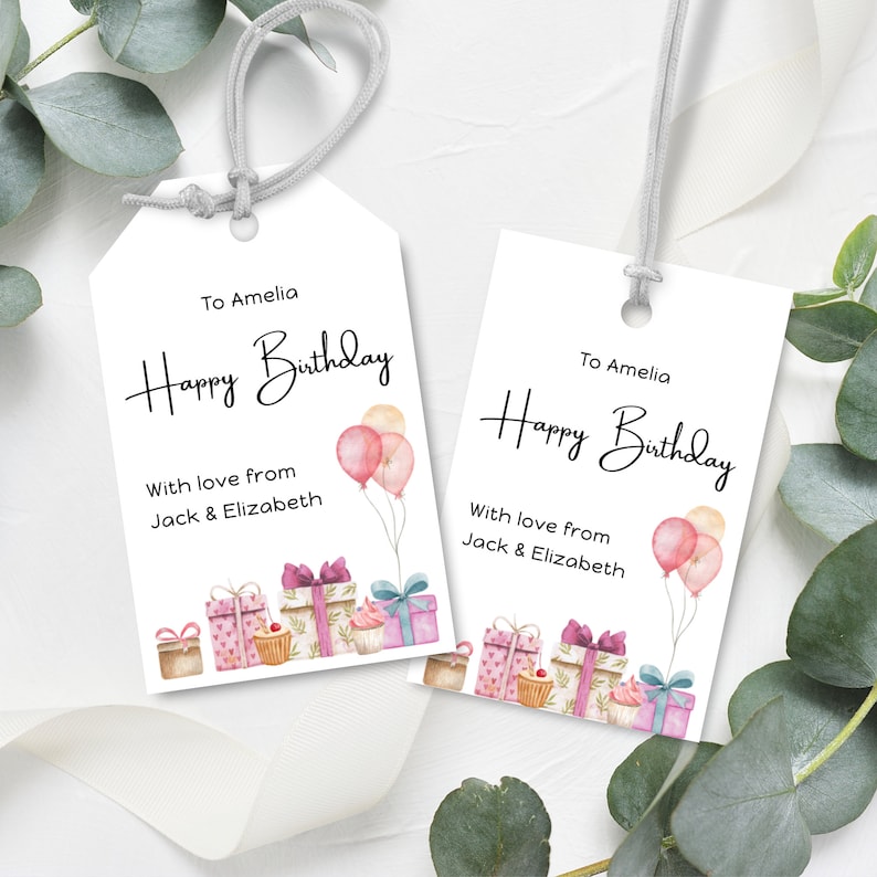 Editable Happy Birthday Present Gift Tag, Birthday Favour Tag Instant ...