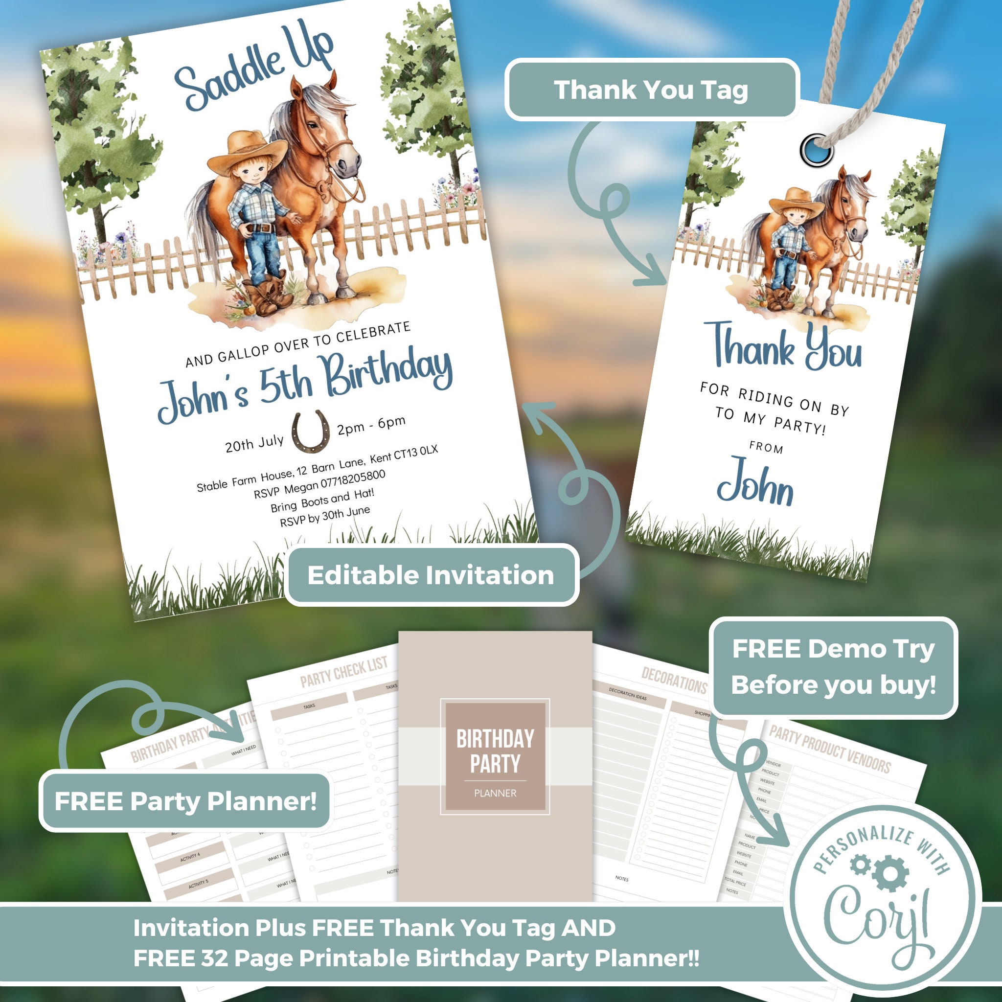 Editable Cowboy Birthday Invitation, Boy Saddle up Invite, Horse Pony ...