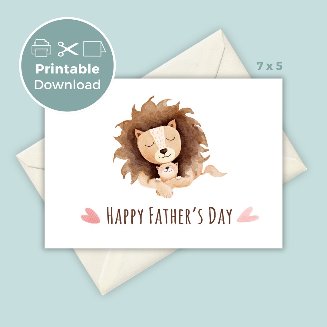 Printable Father's Day Card, Lion and Lion Cub DIY Greeting Card, Print ...