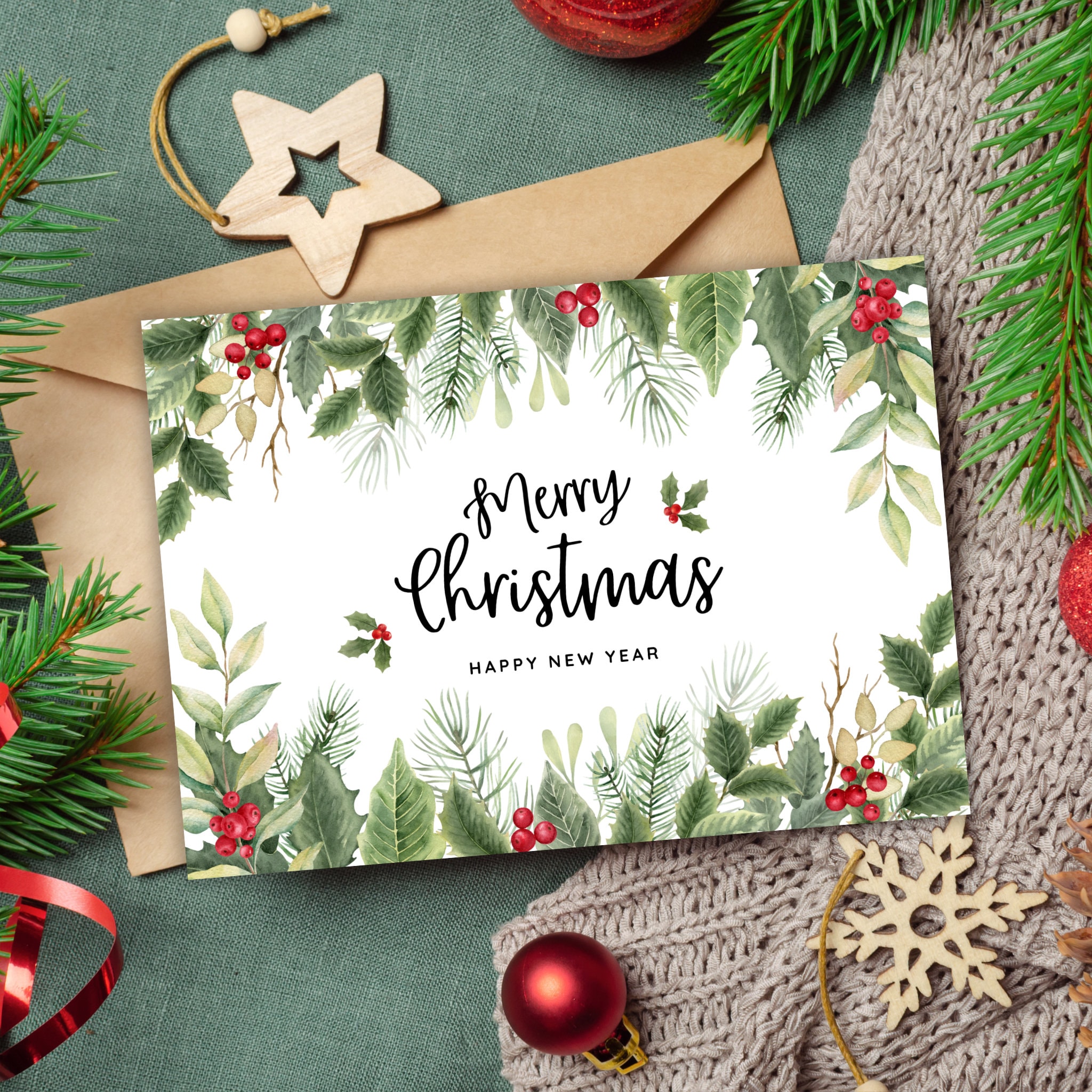 Printable Christmas Card, Holiday Greetings Card, Print at Home ...