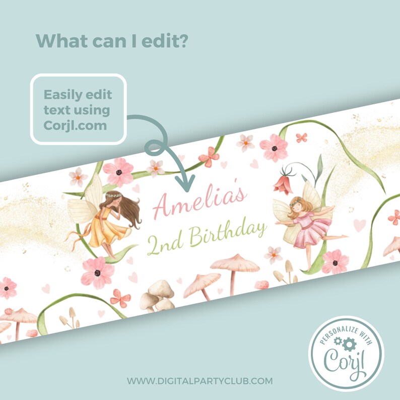 Fairy Water Bottle Label Template, Editable Bottle Wrapper, Magical Fairy Birthday, Pink Gold ...