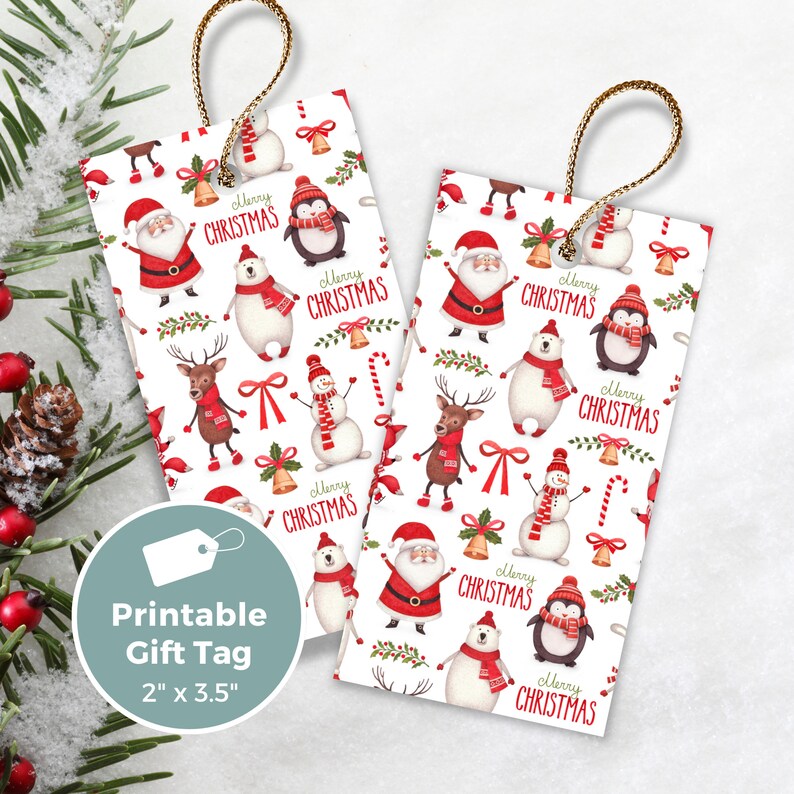 Printable Christmas Gift Tag Santa and Snowman, Christmas Illustration ...