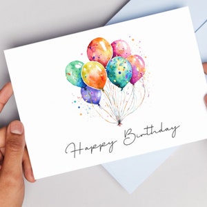 Printable Birthday Card Watercolor Balloons, DIY Greetings Card Print ...
