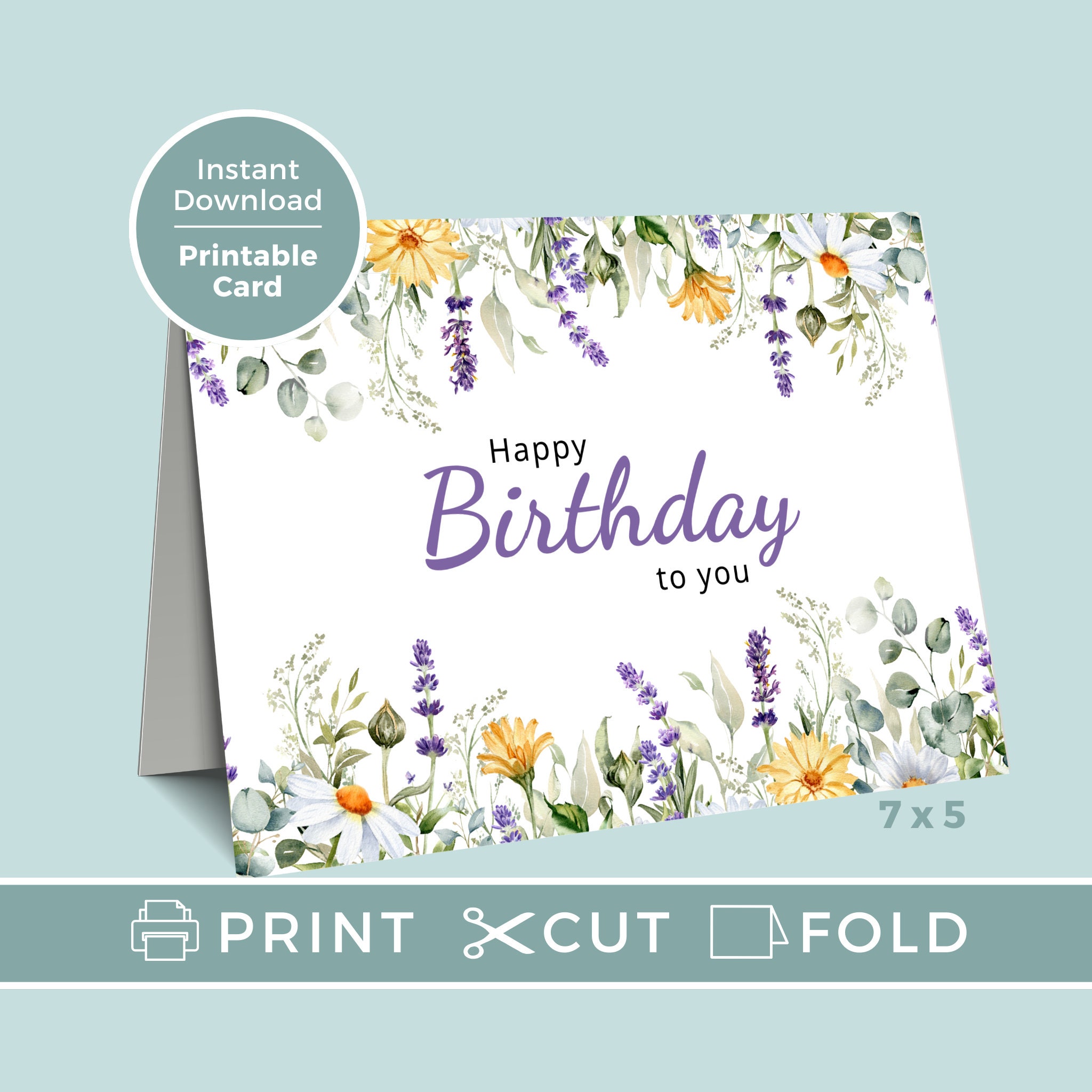 Printable Floral Birthday Card Elegant Flower Greeting Card Perfect for ...