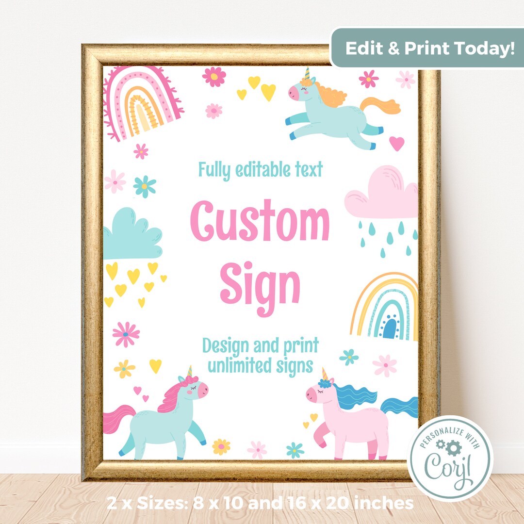 Editable Unicorn Birthday Party Custom Sign, Magical Birthday Party ...