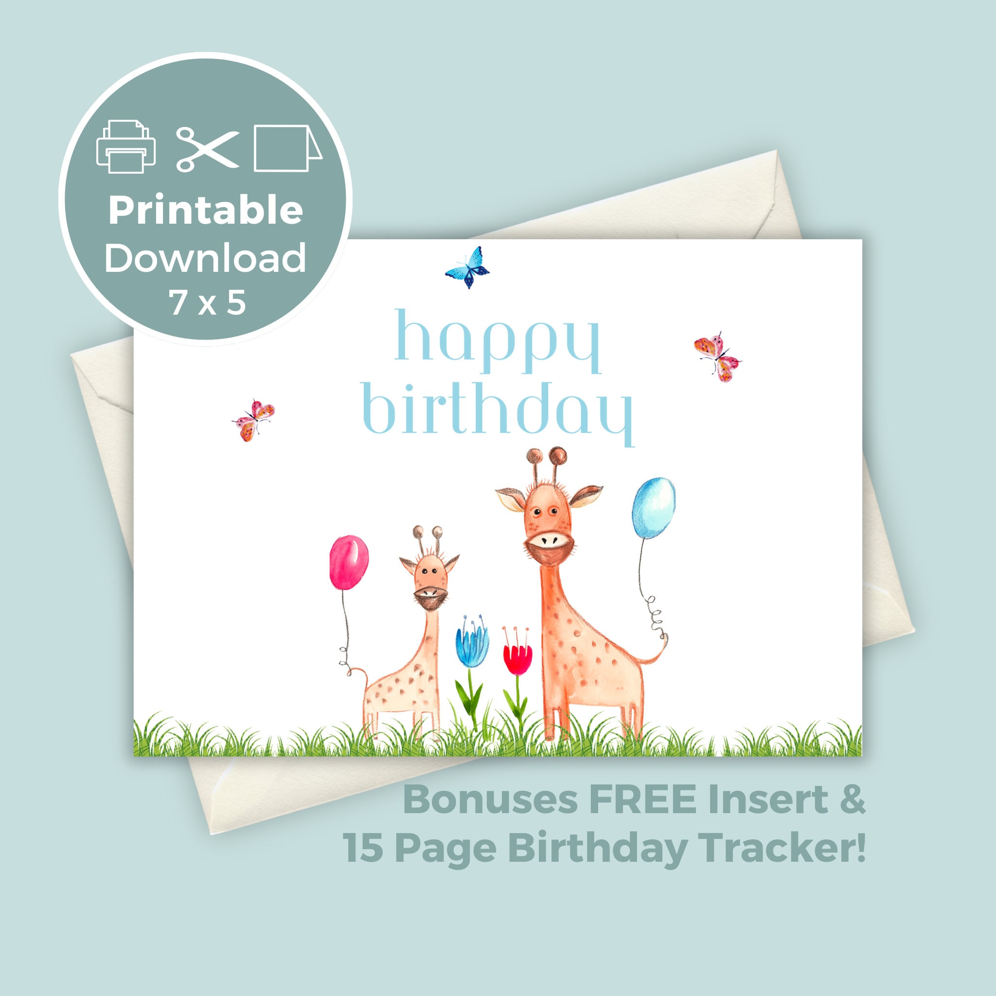 Printable Birthday Card Giraffe, Animal Birthday Card, Kids Printable ...