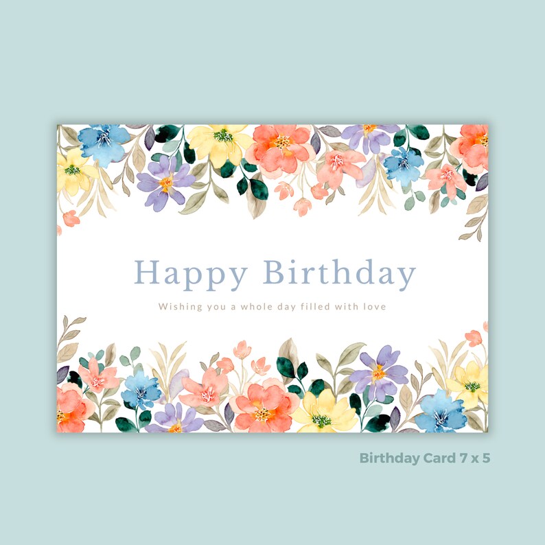 Printable Birthday Card With Flowers, Floral Birthday Card, Digital ...