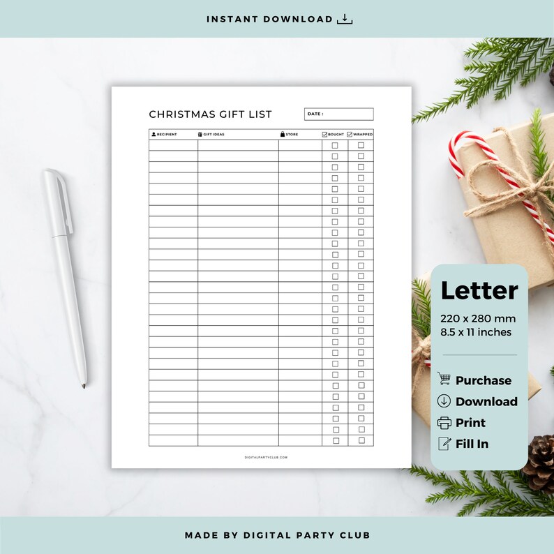 Printable Christmas List, Printable Gift Tracker, Christmas Gift List ...
