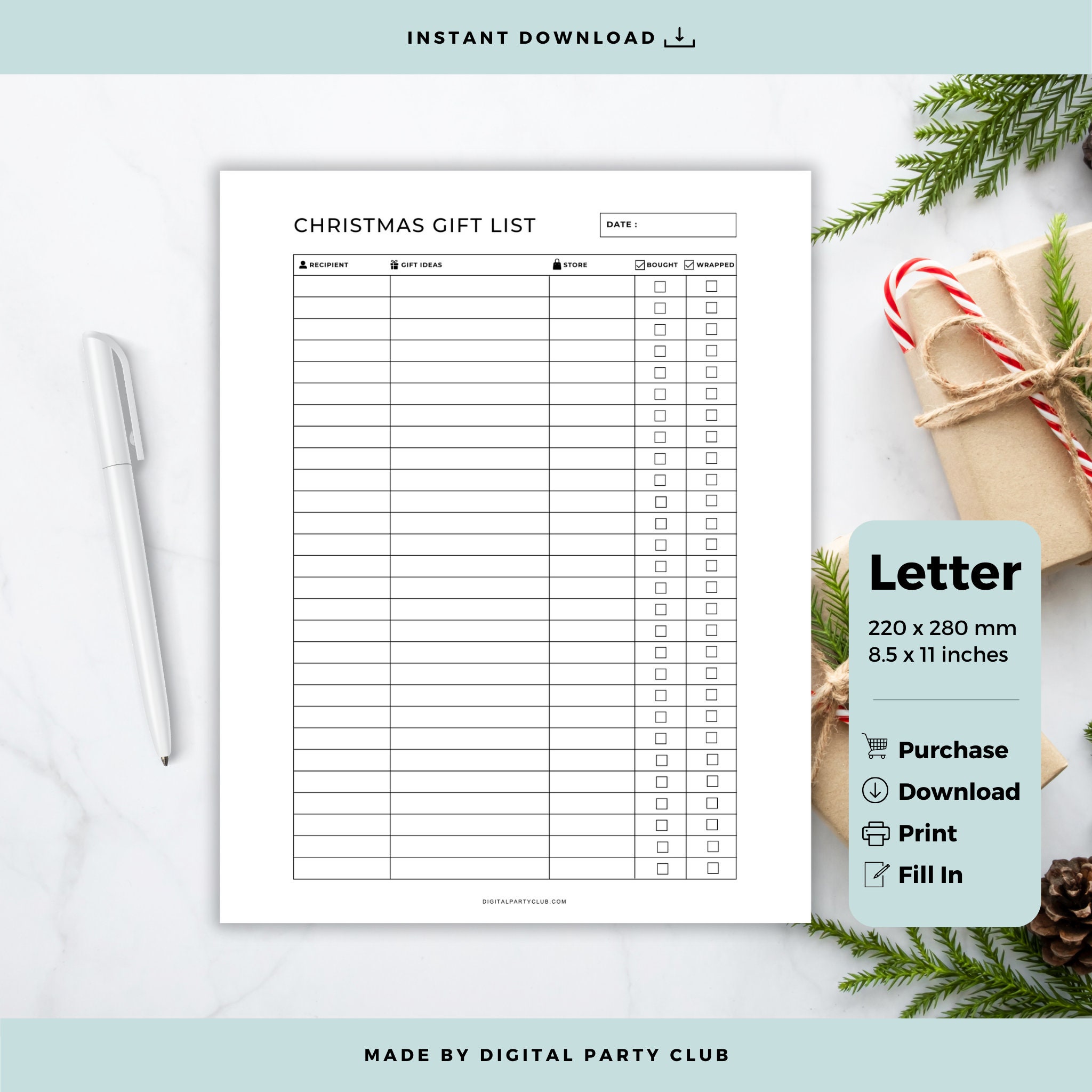 Printable Christmas List, Printable Gift Tracker, Christmas Gift List ...