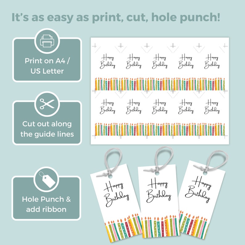 Printable Birthday Gift Tag Instant Download, Favour Tag Candles, Happy ...