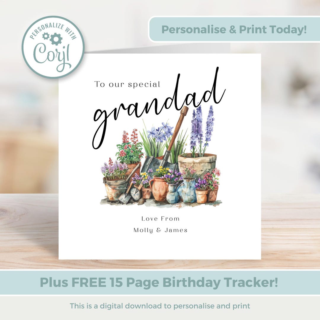 Personalised Grandad Card - Printable Gardening Design for Birthday or ...