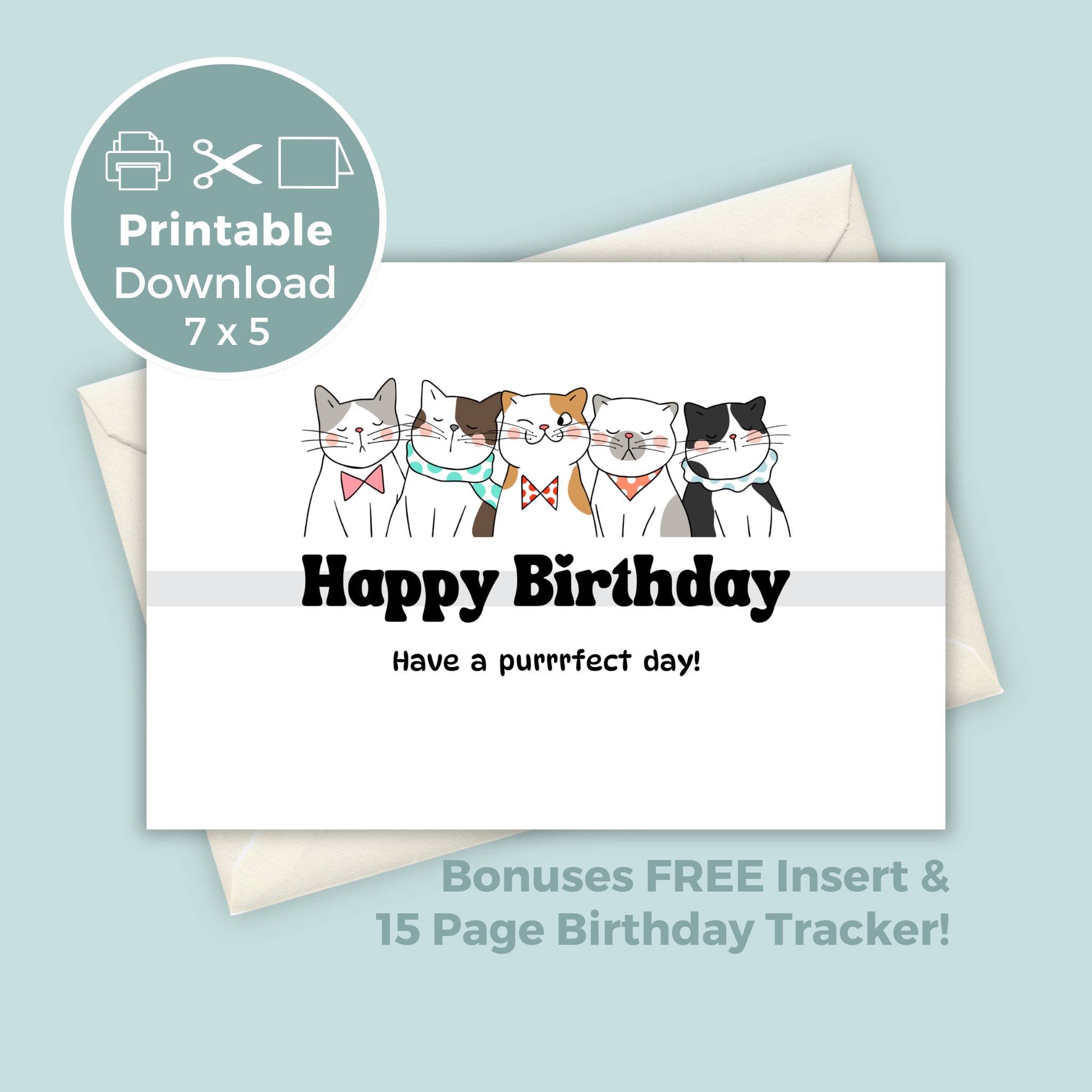 Printable Cat Birthday Card, Purrfect Birthday Greeting Card Cat Lover ...